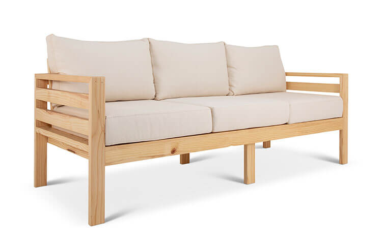 Classic Three Seater Pine Patio Couch (Bull Denim Cushions) – Pascal ...